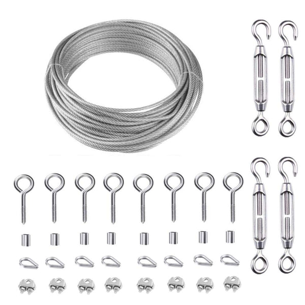 30m Stainless Steel Cable Rope Garden Wire Kit | Festoon Lights